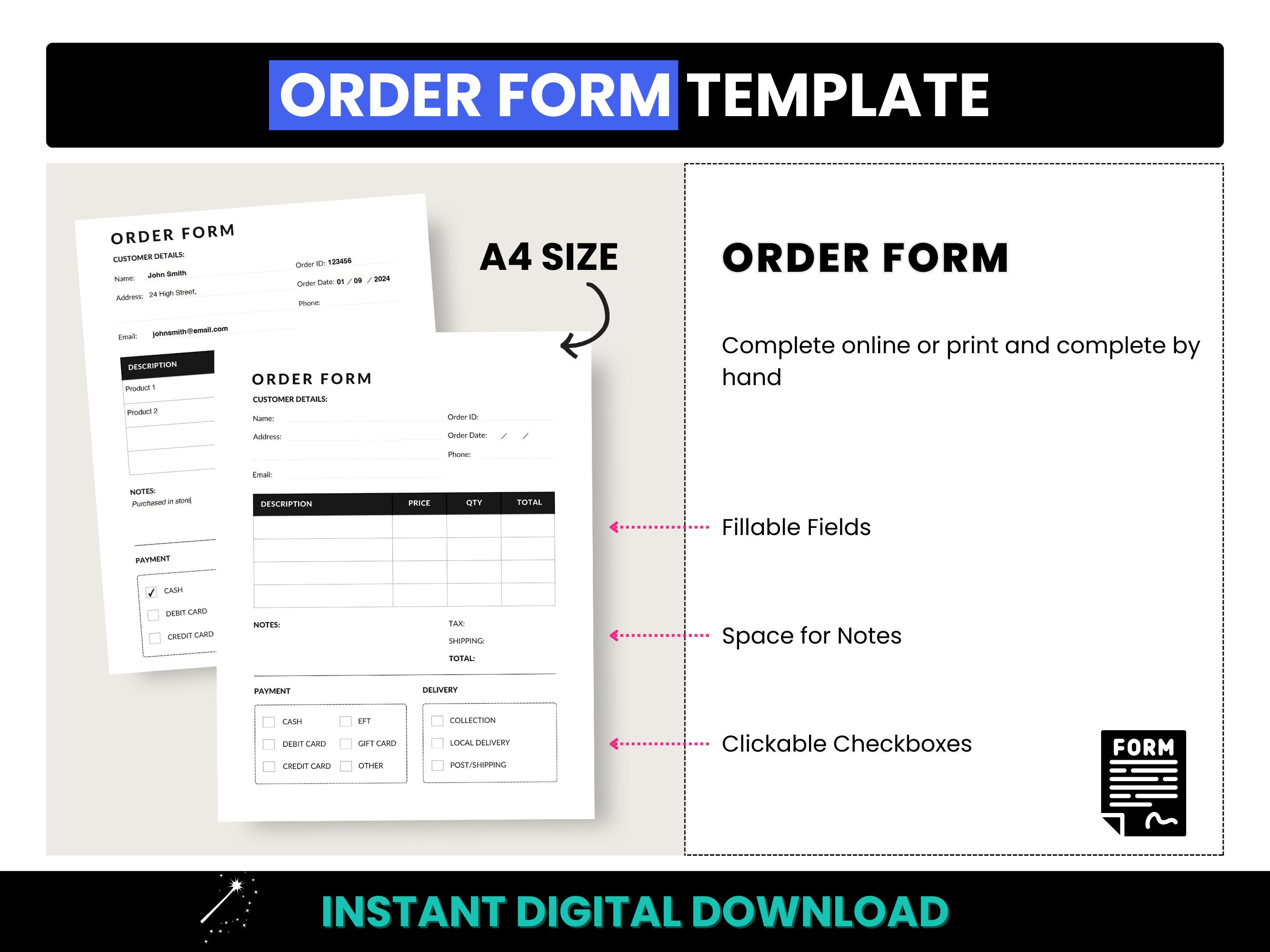 Order Form Template, A4 Fillable Order Form, Printable Order Form ...