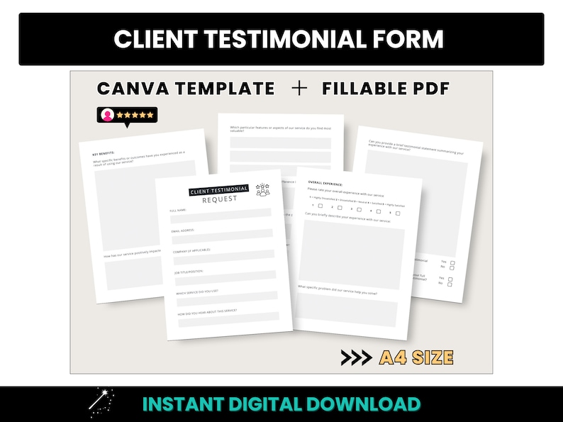 Client Testimonial Form, A4 Size Customer Testimonial Collection Form ...