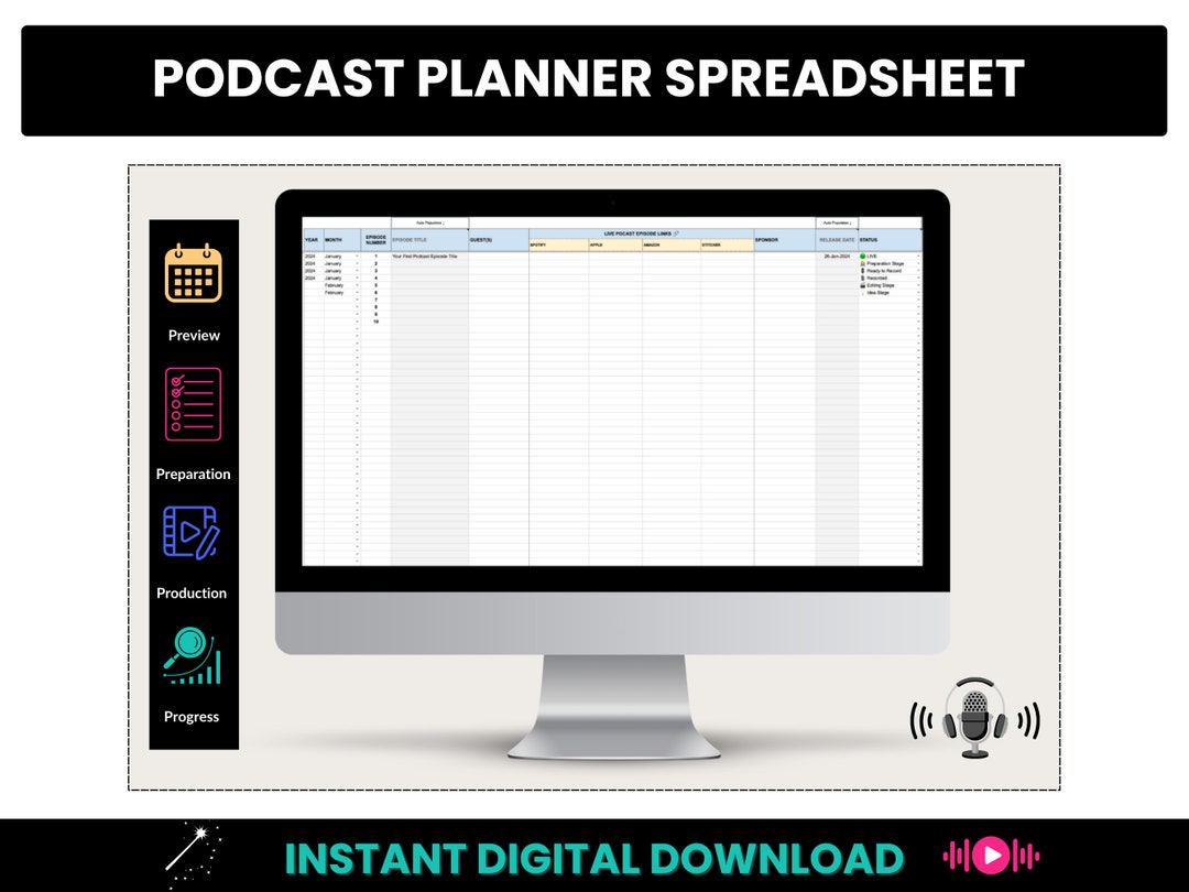 Podcast Planner Spreadsheet, Podcast Episode Tracker Google Sheets ...