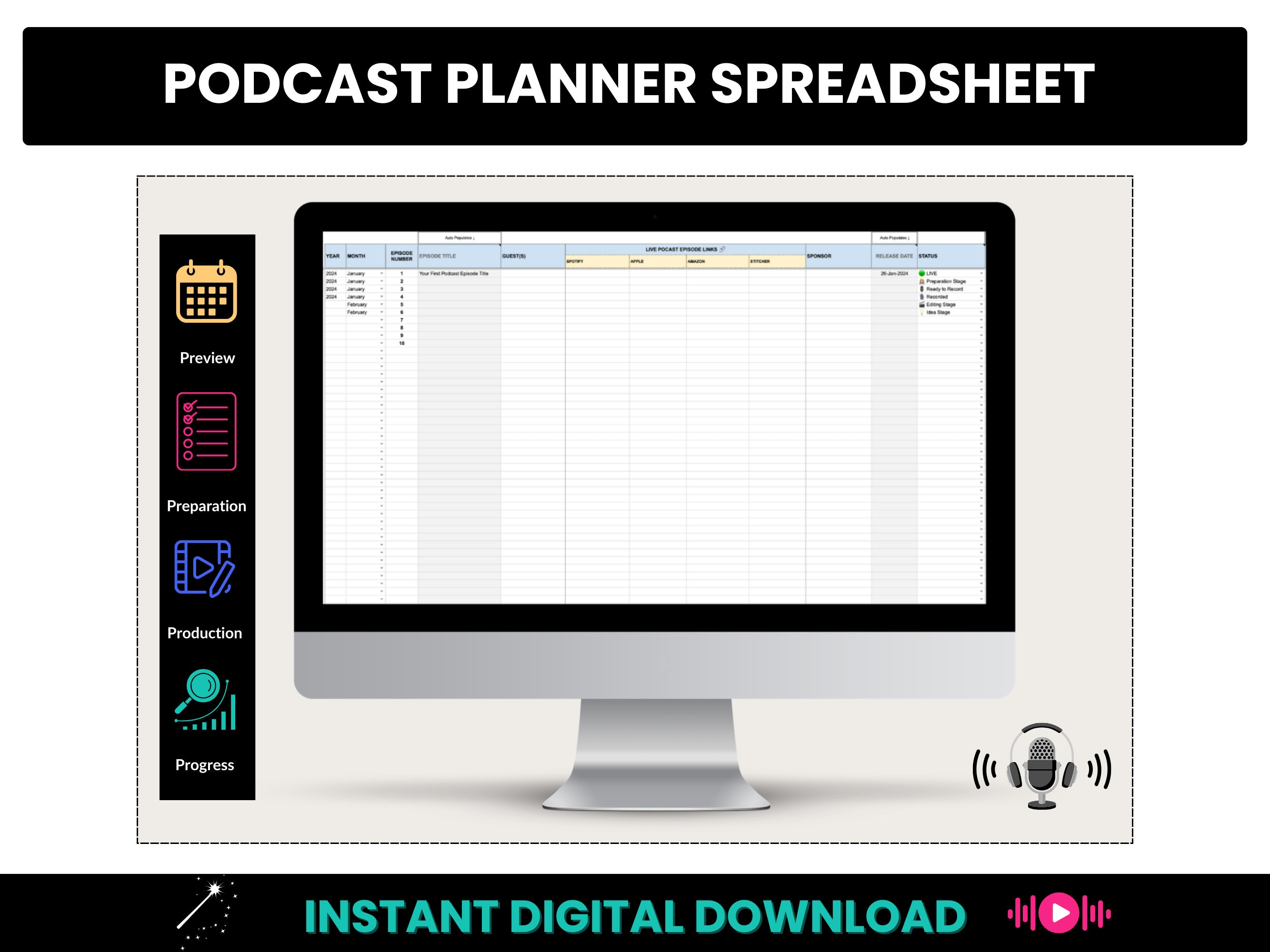 Podcast Planner Spreadsheet, Podcast Episode Tracker Google Sheets ...