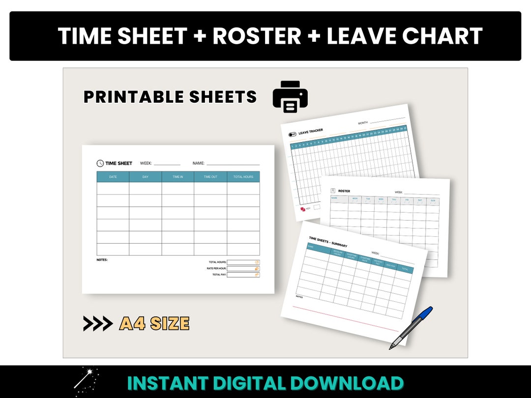 Time Sheet, Weekly Roster, Printable Leave Chart, Printable Employee ...