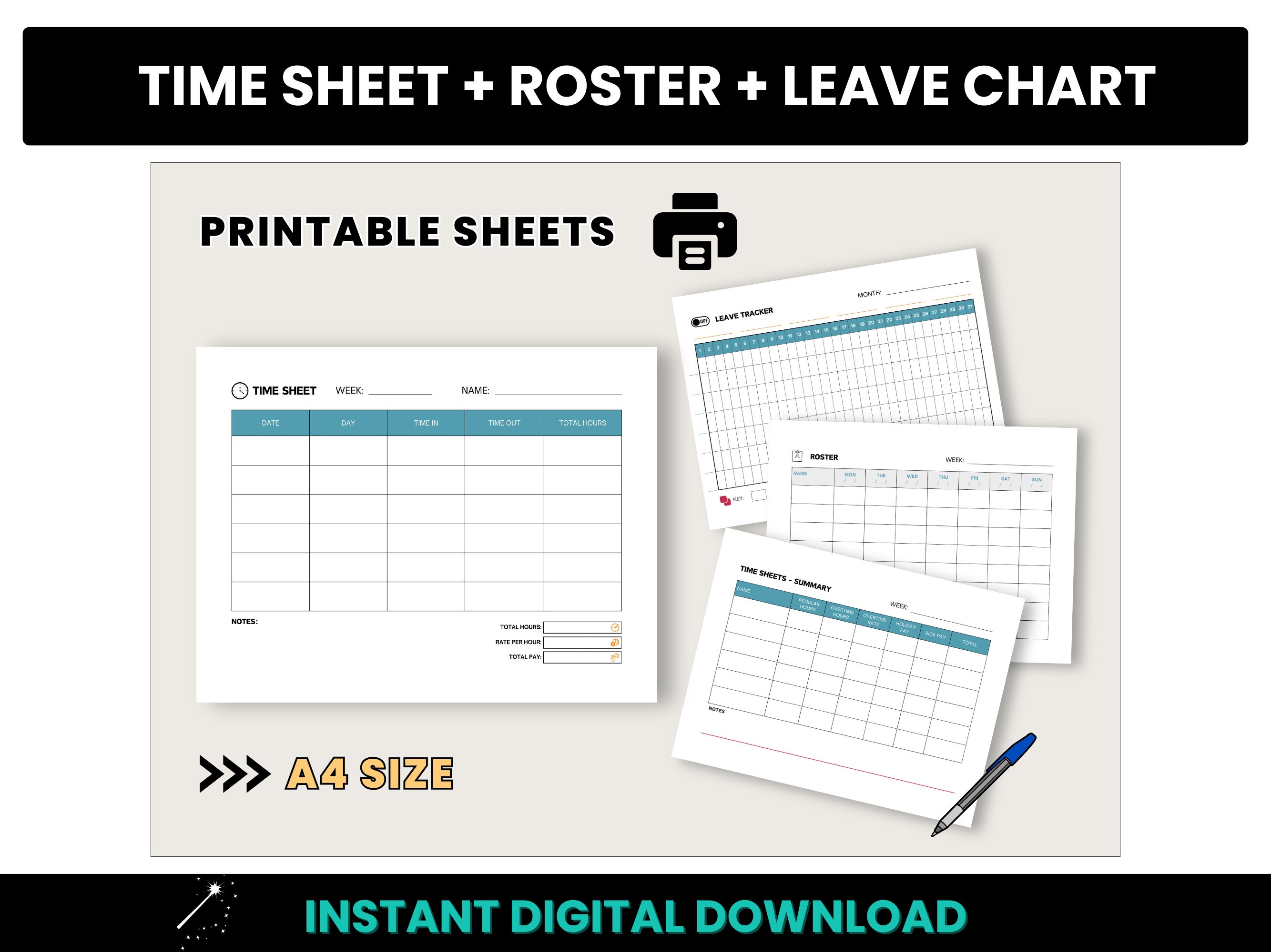 Time Sheet, Weekly Roster, Printable Leave Chart, Employee Schedules ...