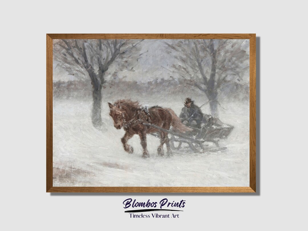 Horse Carriage Sleigh Ride Through the White Snow Painting | Man With ...