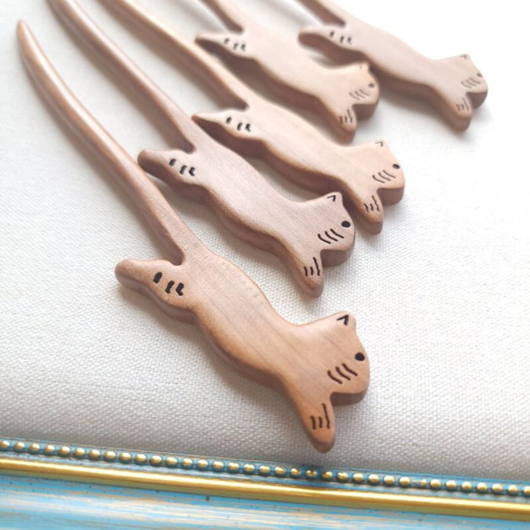 Handmade Wooden Cats Hair Pin,wooden Hair Clip,hair Fork,hair ...