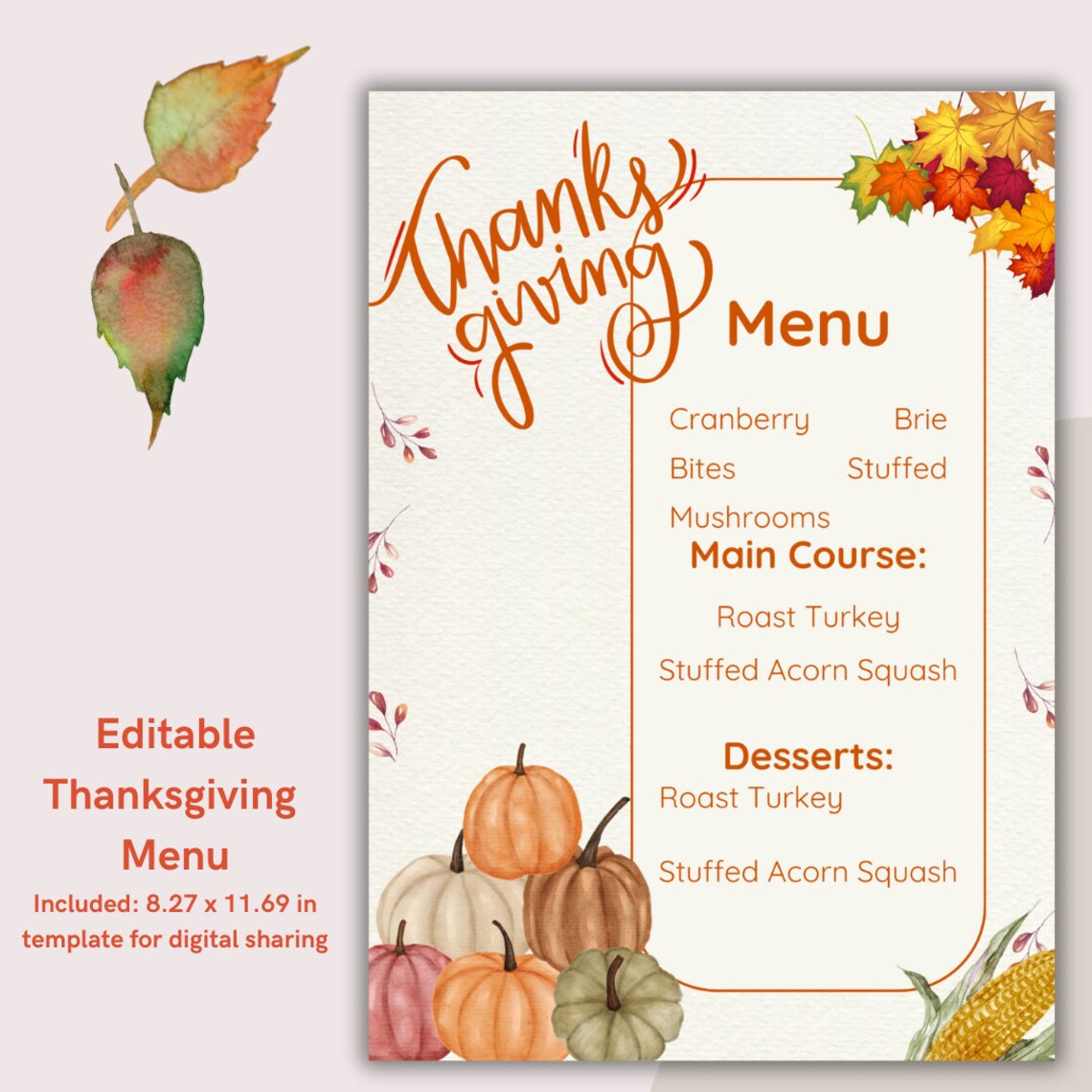 Thanksgiving 2024 Dinner Menu Template, Printable Thanksgiving Dinner ...