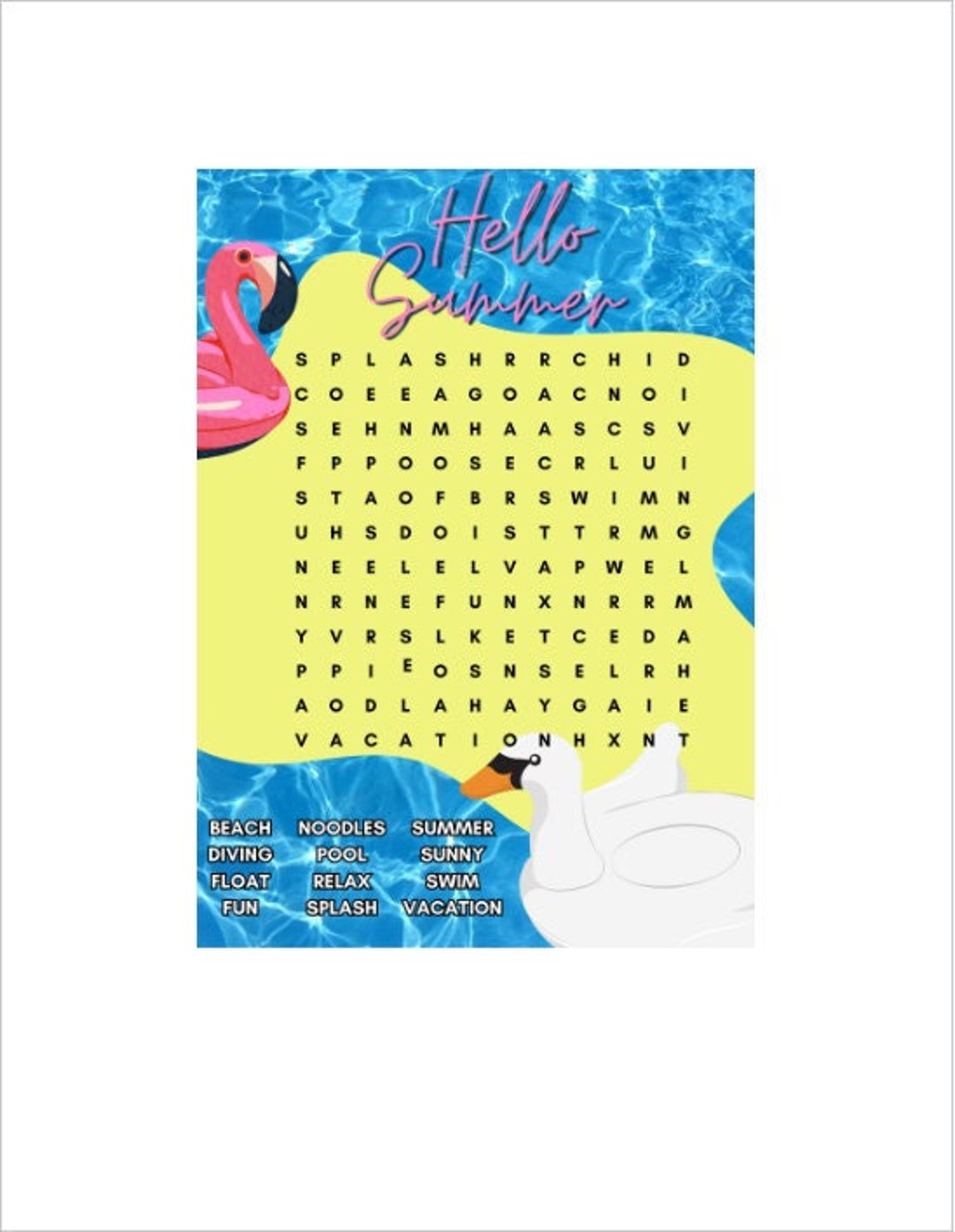 Printable Summer Word Search Etsy