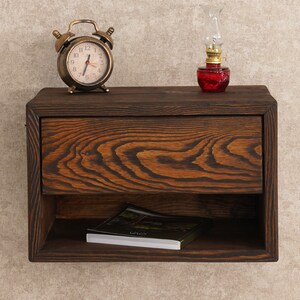 Floating Nightstand Rustic Solid Wood With Drawer and Shelf, Bedside ...