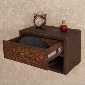 Floating Nightstand Rustic Solid Wood With Drawer and Shelf, Bedside ...