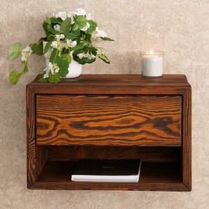 Floating Nightstand Rustic Solid Wood With Drawer and Shelf, Bedside ...