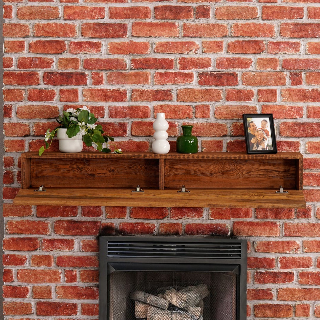 Hidden Storage Fireplace Mantel, Floating Cabinet Media Console ...