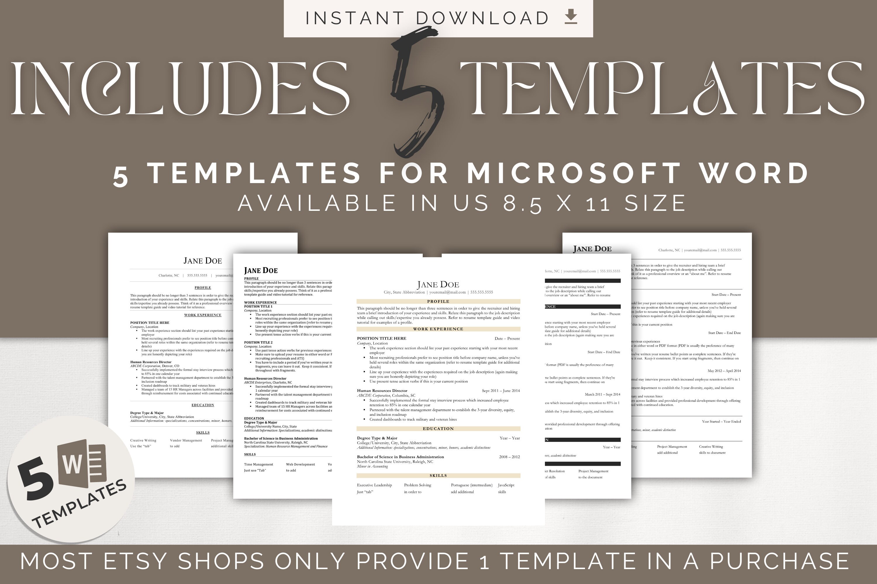ATS Friendly Resume Template for Word and Google Docs, Simple Modern ...