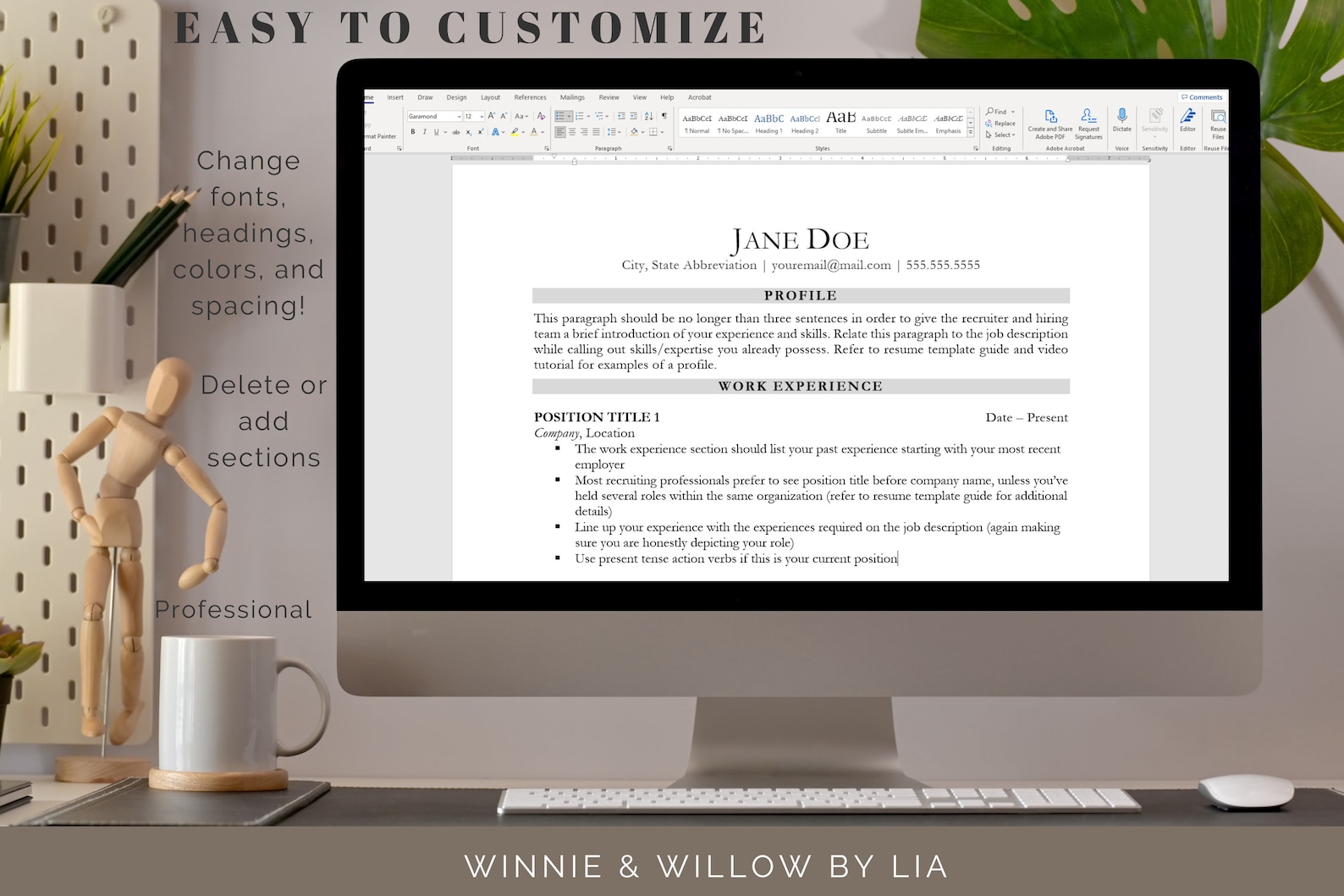 ATS Friendly Resume Template for Word and Google Docs, Simple Modern ...