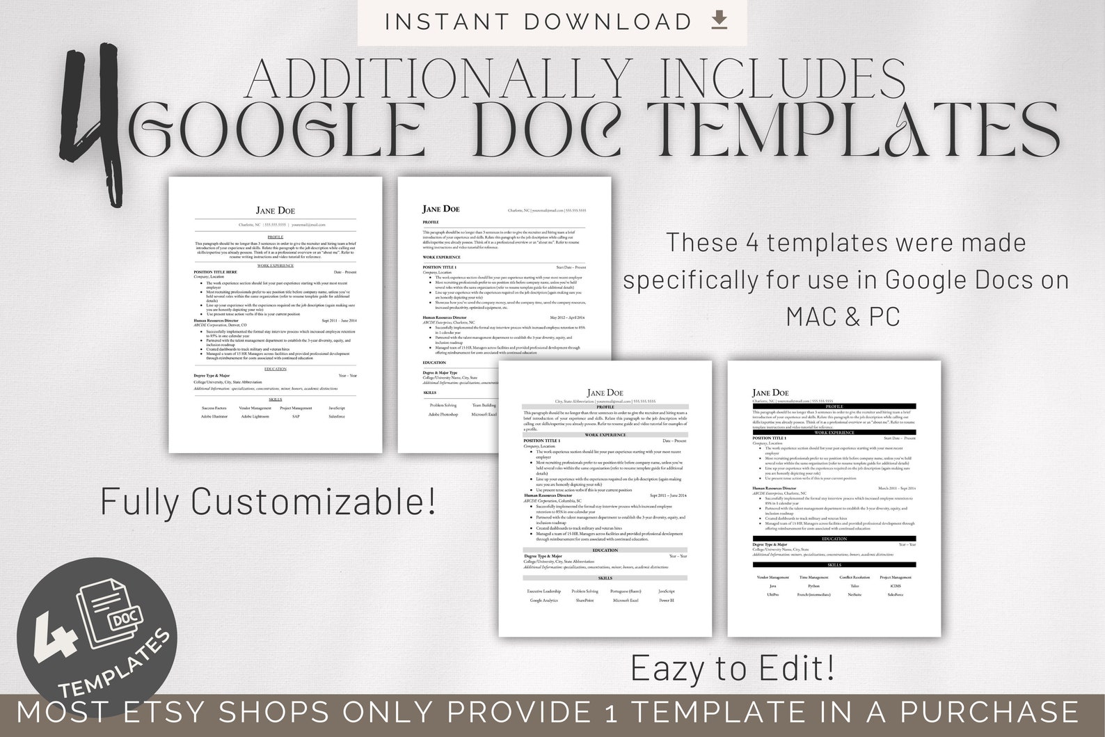 ATS Friendly Resume Template for Word and Google Docs, Simple Modern ...
