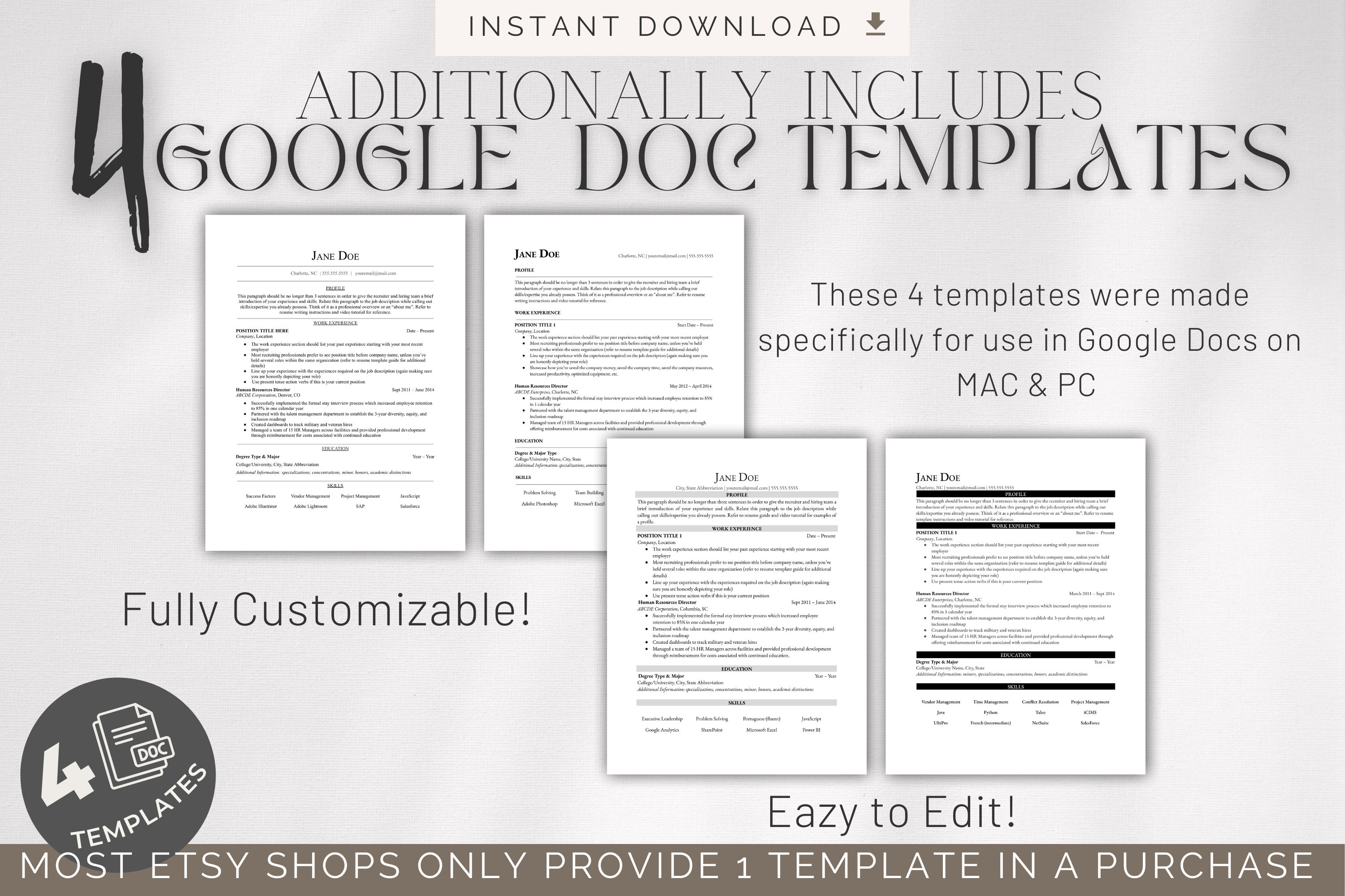 ATS Friendly Resume Template for Word and Google Docs, Simple Modern ...