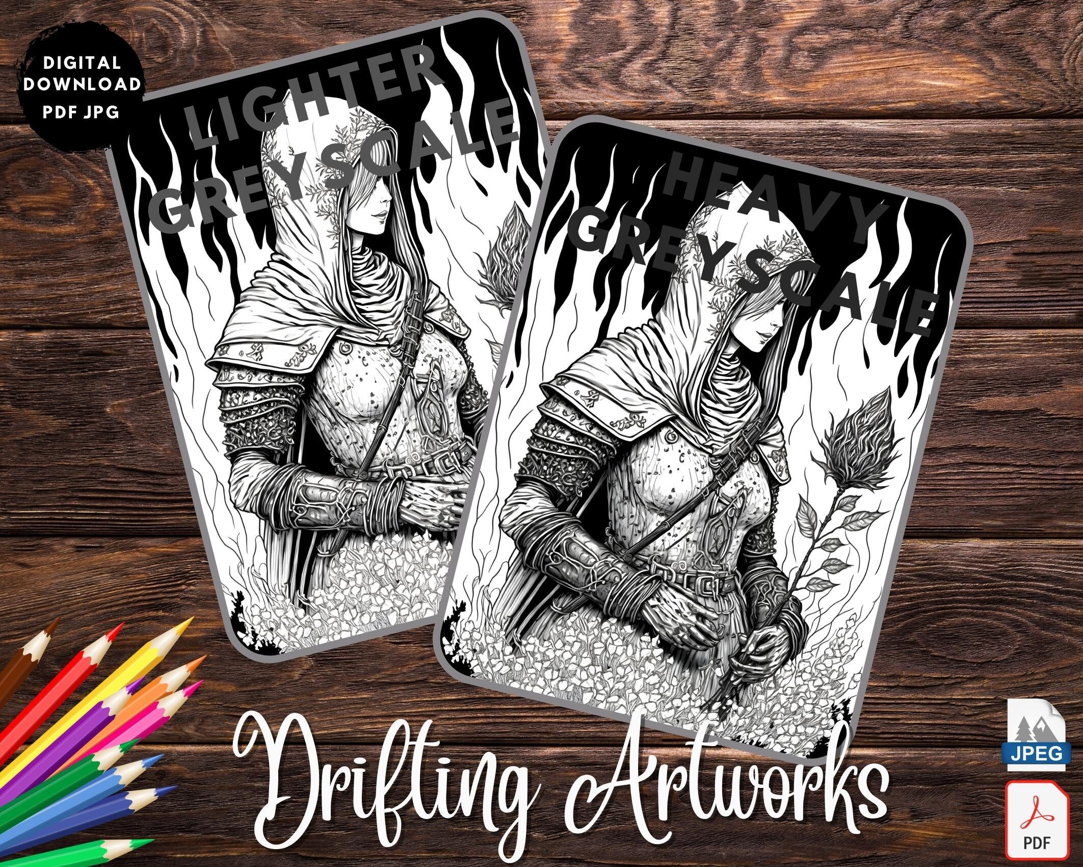 Flame Maiden Coloring Book Page Fantasy Themed Adult - Etsy
