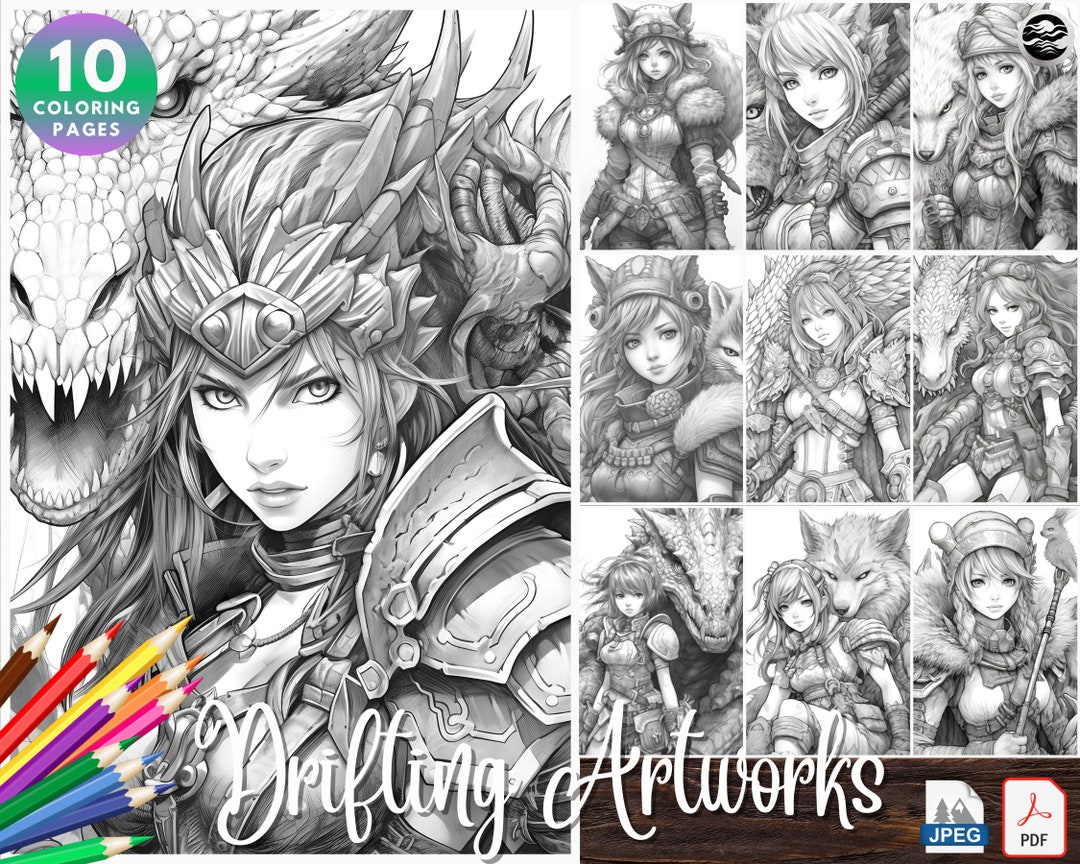 Monster Hunter H Coloring Page Art Pack 10 Designs Fantasy Anime Themed ...