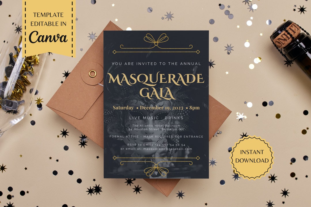 Masquerade Gala Invitation | Banquet Invitation | Fundraiser ...