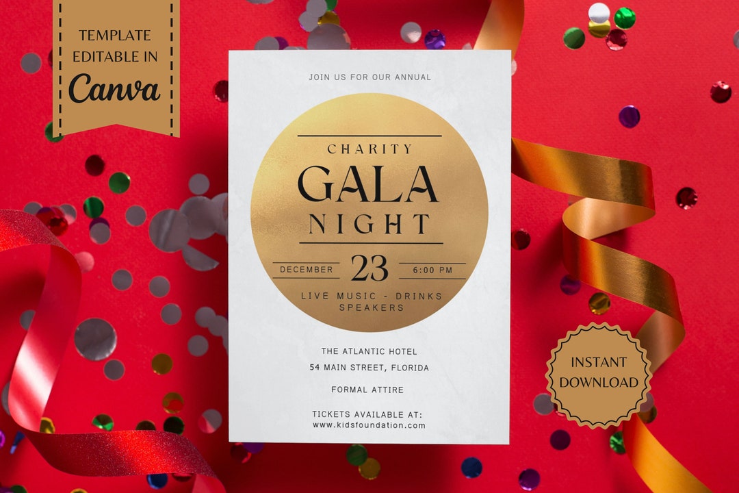 Charity Gala Night Invitation | Fundraiser Invitation | Banquet ...