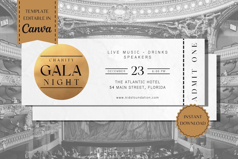 Charity Gala Night Ticket | Fundraiser Ticket | Banquet Ticket ...