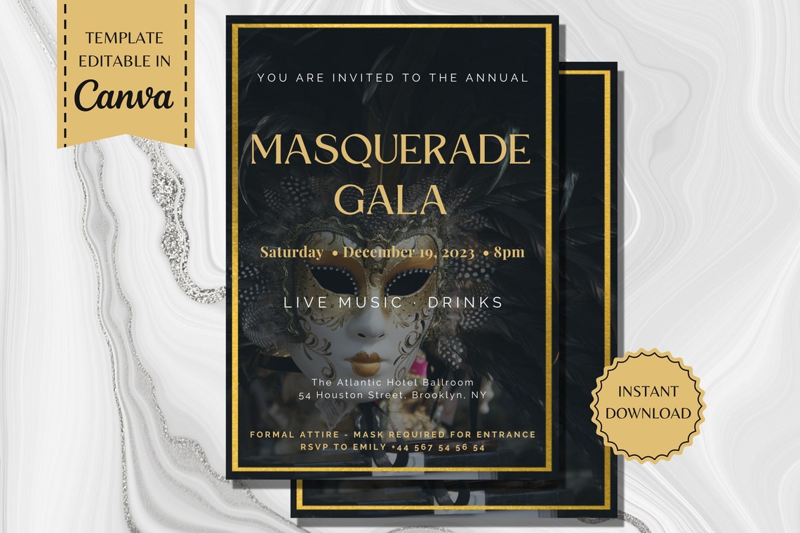 Masquerade Gala Invitation | Banquet Invitation | Fundraiser ...