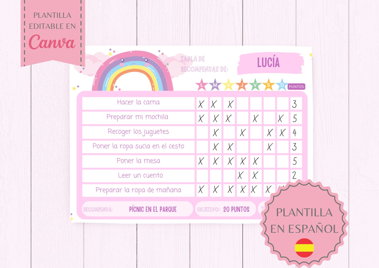 EDITABLE Rainbow Reward Chart in Spanish, Behavior Chart and Daily ...