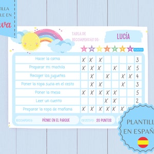 EDITABLE Sun and Rainbow Reward Chart in Spanish, Behavior Chart/daily ...