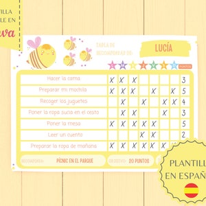 EDITABLE Bee Reward Chart in Spanish, Behavior and Daily Tasks Chart ...