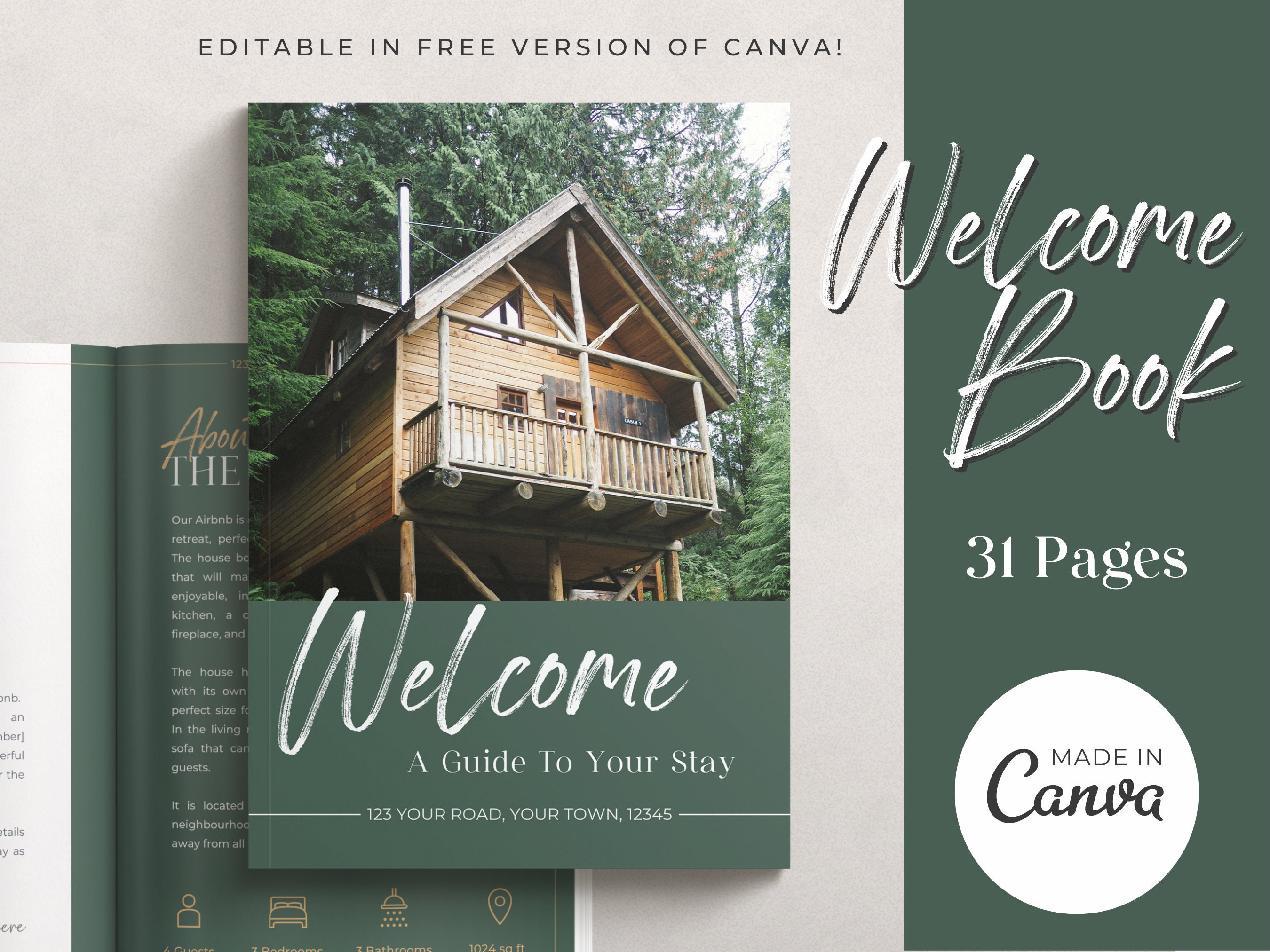 Airbnb Welcome Book Template, Cosy Holiday Cabin Guestbook, Editable ...