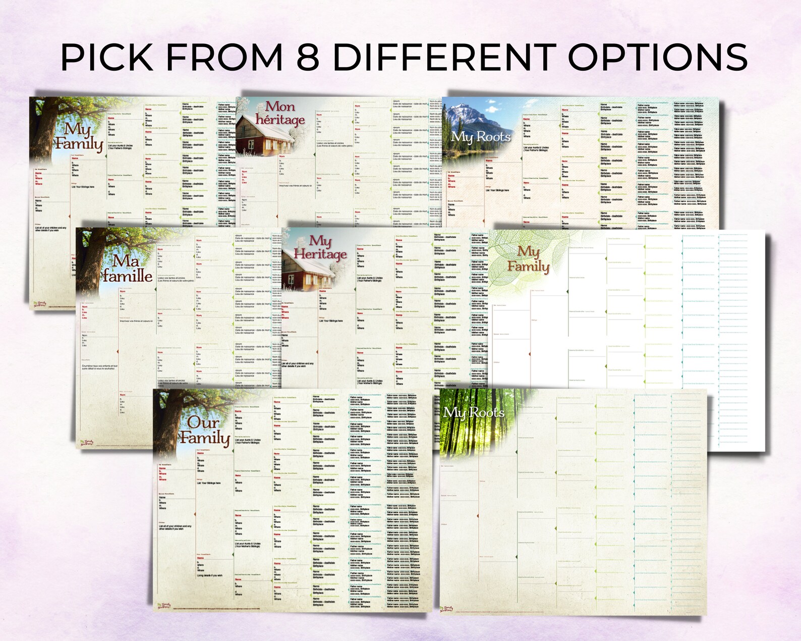 English, My Family Chart, Leaves Corner Illustration, DIY Fillable 8 ...