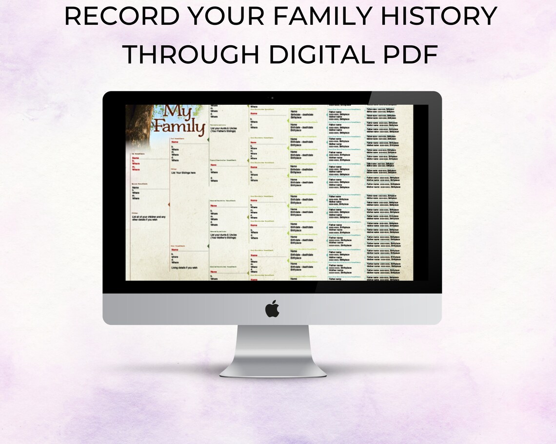 English, My Family, Tree Illustration, DIY Fillable 8-generation Charts ...