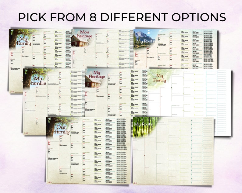 English, My Family, Tree Illustration, DIY Fillable 8-generation Charts ...