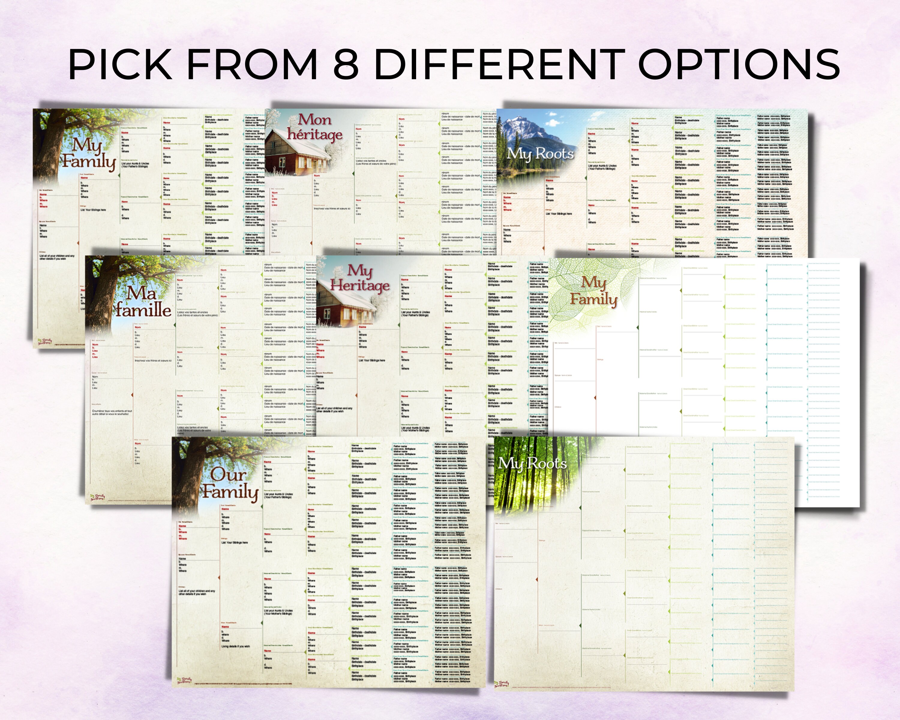 English, My Family, Tree Illustration, DIY Fillable 8-generation Charts ...