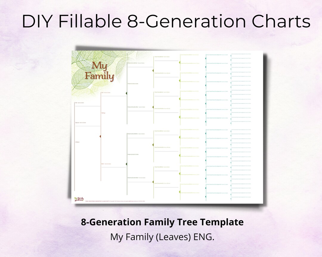 English, My Family Chart, Leaves Corner Illustration, DIY Fillable 8 ...