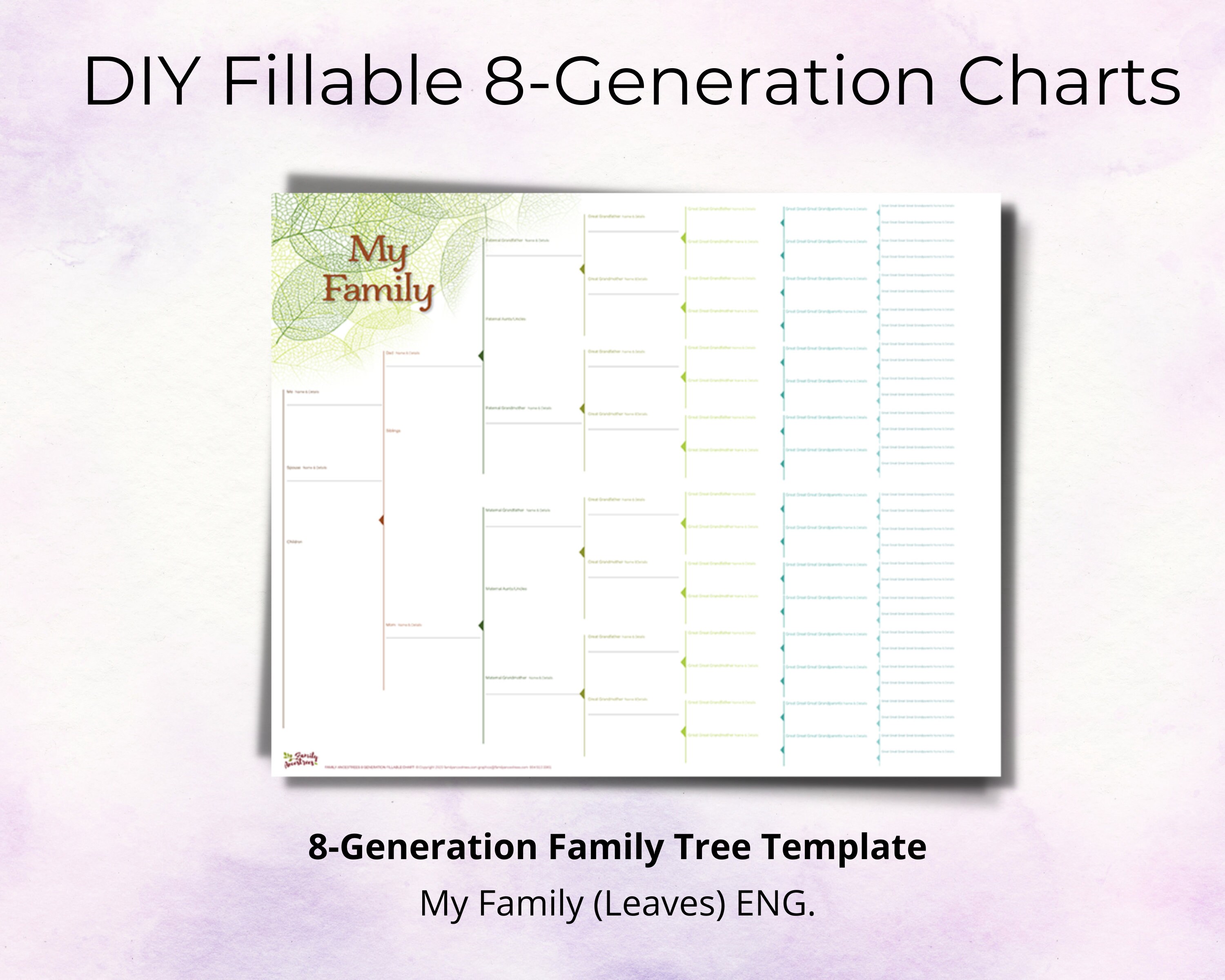 English, My Family Chart, Leaves Corner Illustration, DIY Fillable 8 ...