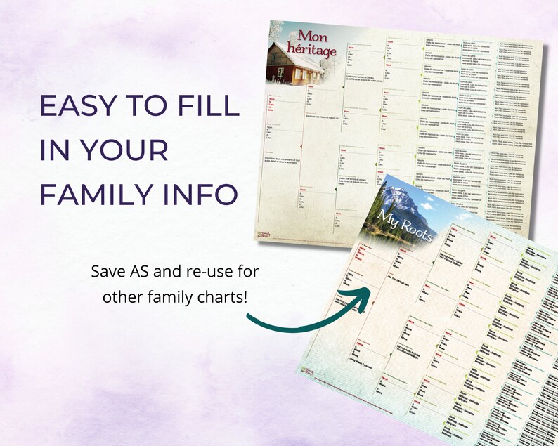 English, My Family, Tree Illustration, DIY Fillable 8-generation Charts ...