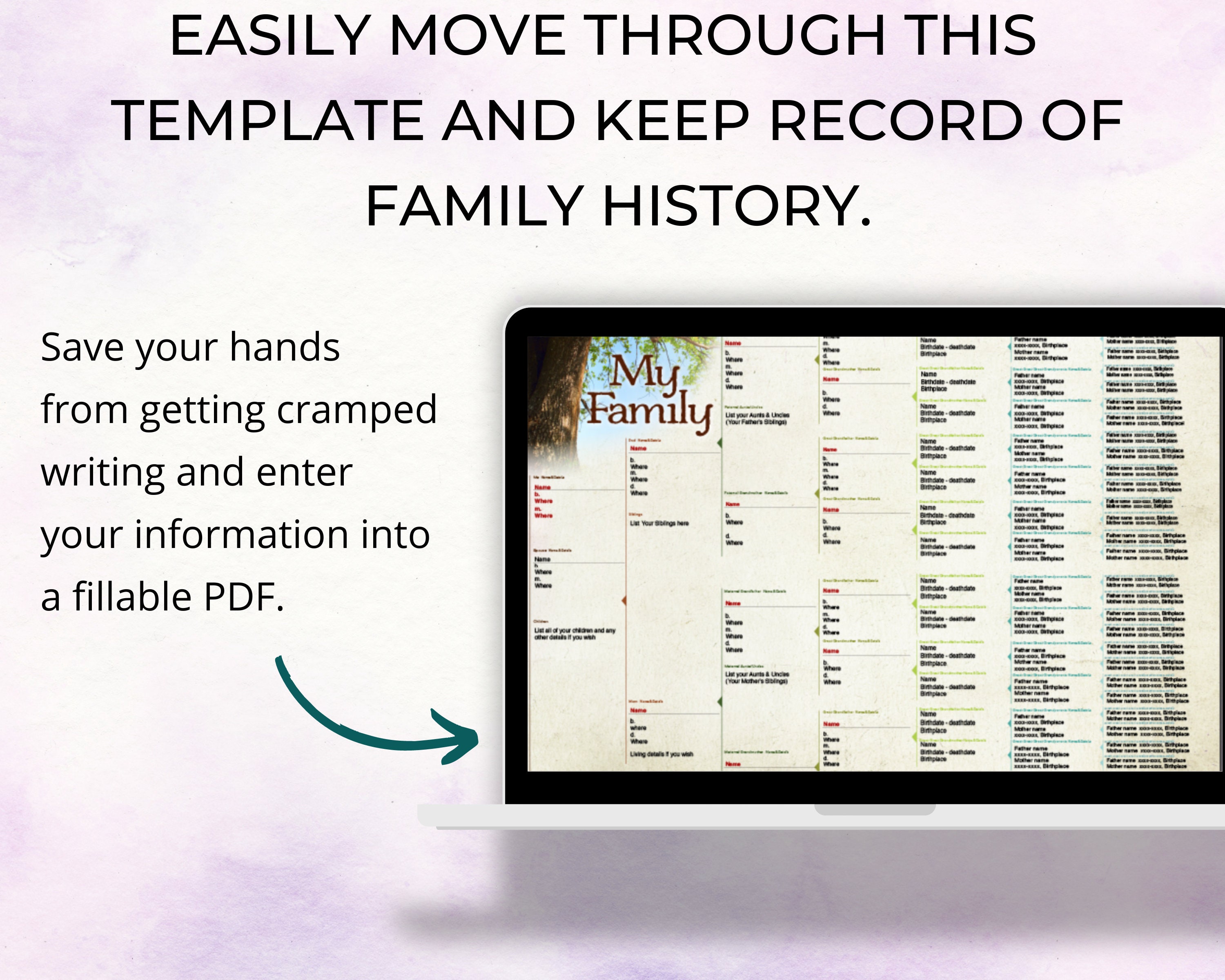 English, My Family, Tree Illustration, DIY Fillable 8-generation Charts ...