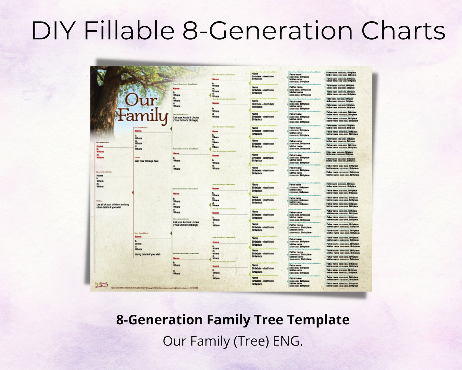 Our Family Tree Edition, DIY Fillable 8-generation Charts DIY Genealogy ...