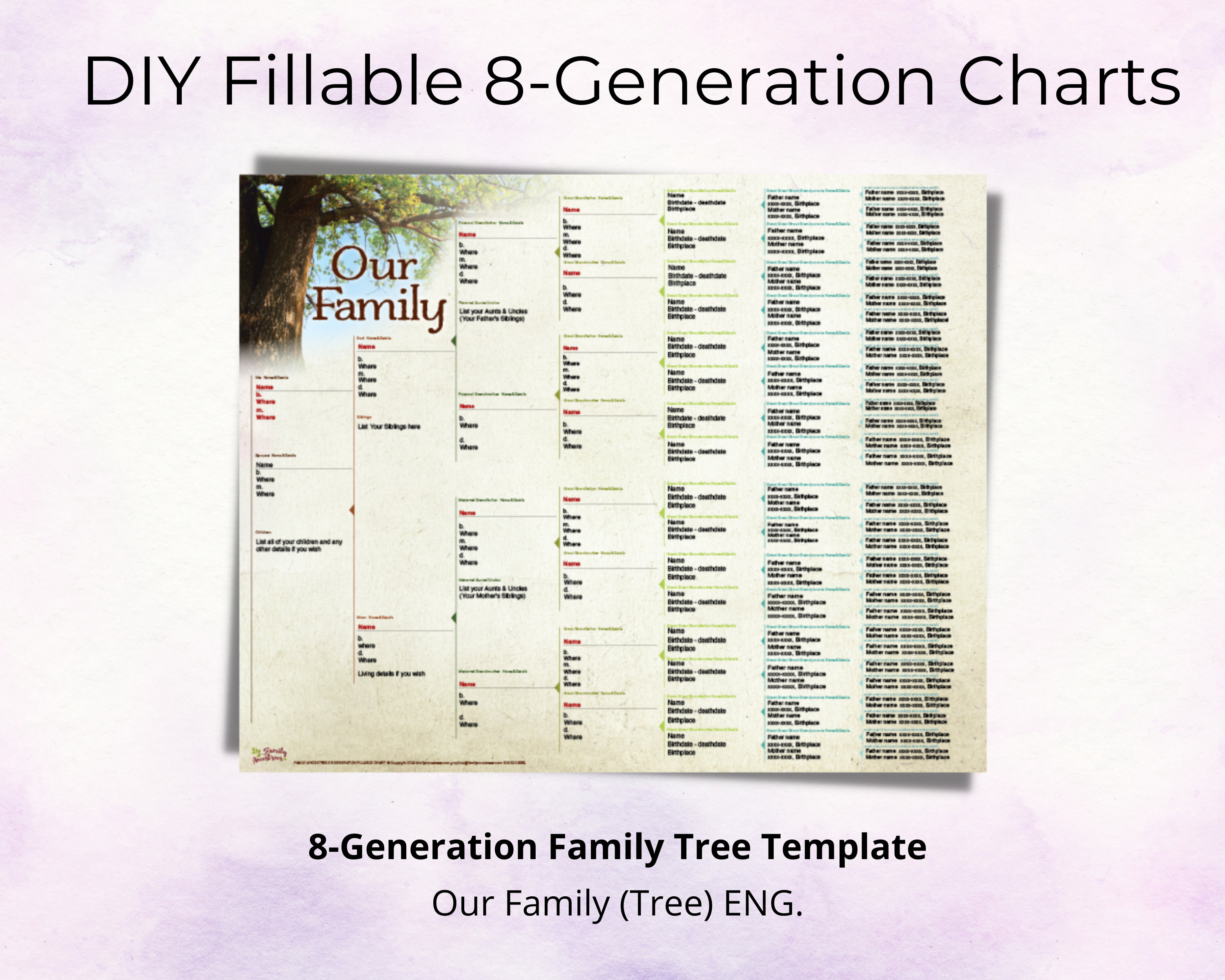 Our Family Tree Edition, DIY Fillable 8-generation Charts DIY Genealogy ...