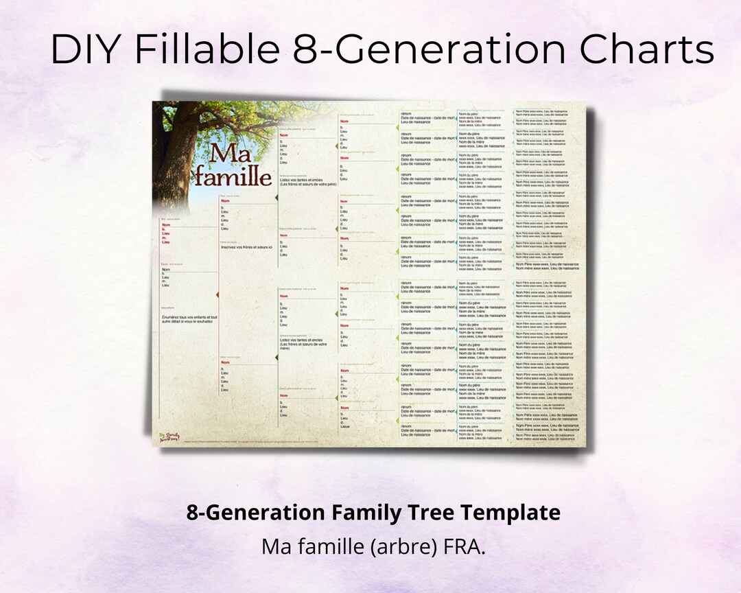 French, Ma Famille, Arbre Illustration, DIY Fillable 8-generation ...
