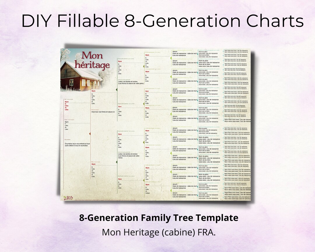 French, Mon Heritage, Cabine Illustration, DIY Fillable 8-generation ...