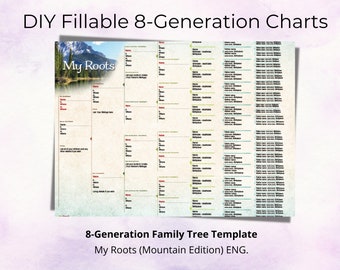 English, My Family, Tree Illustration, DIY Fillable 8-generation Charts ...