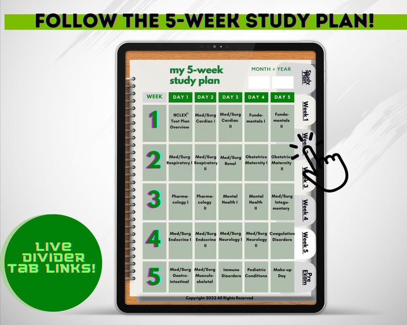 NCLEX Study Planner: 5-week Review, 160+ Topics (digital Download) - Etsy