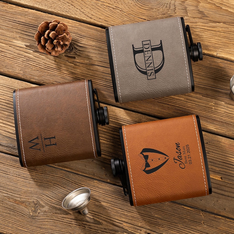 Personalized Leather Flask for Men, Groomsmen Gifts, Best Man Gifts ...