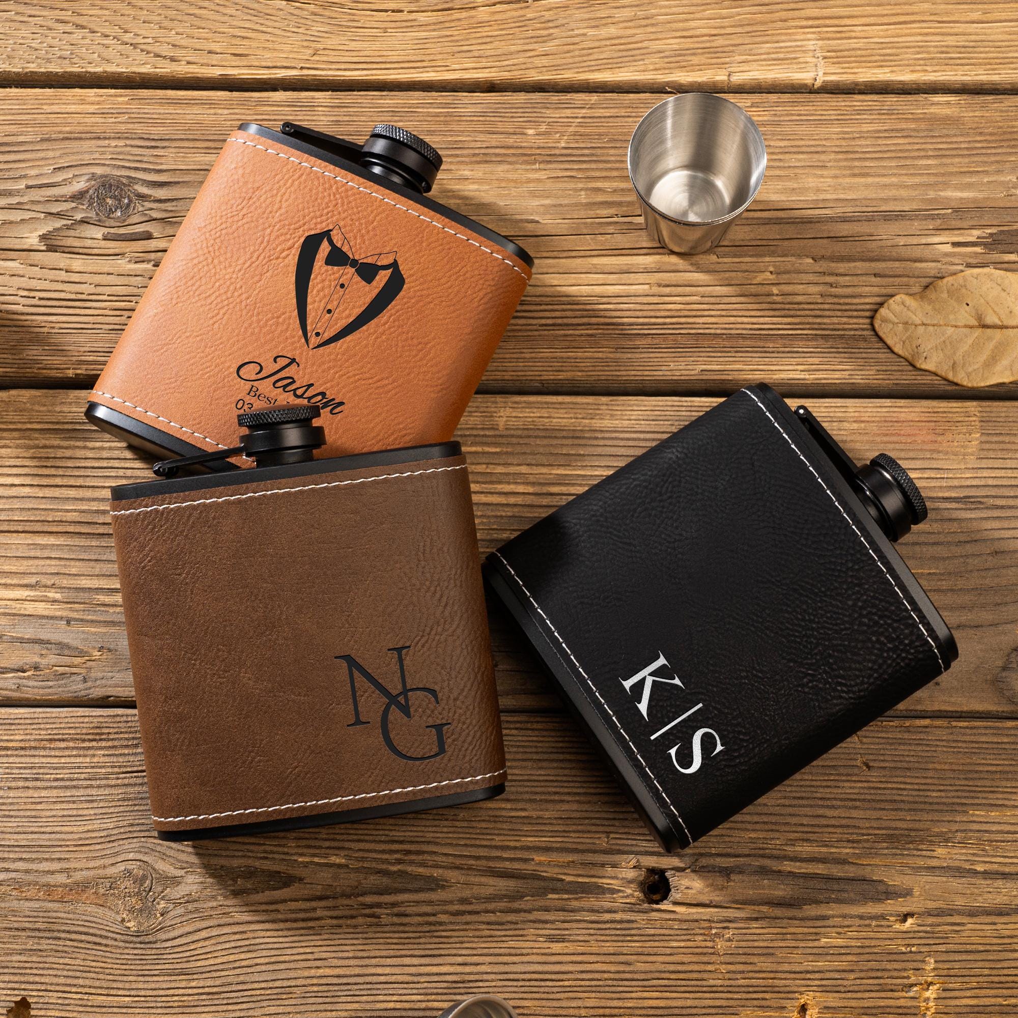 Personalized Leather Flask for Men, Groomsmen Gifts, Best Man Gifts, Leather Hip Flask, Custom ...
