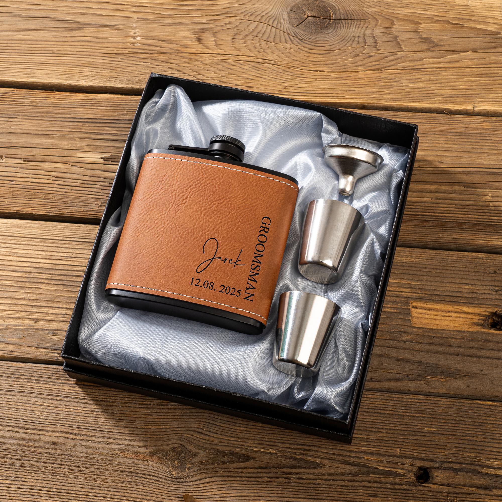 Personalized Leather Flask for Men, Groomsmen Gifts, Best Man Gifts ...