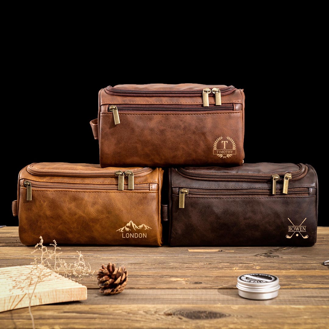 Personalized Men's Leather Toiletry Bag, Groomsmen Gifts, Engraved Dopp ...