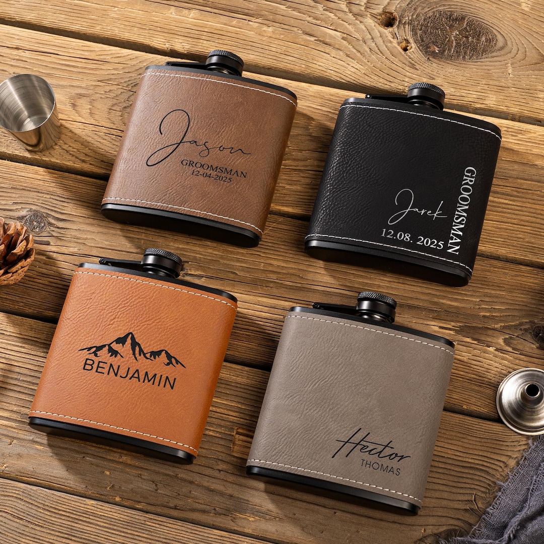 Personalized Leather Flask for Men, Groomsmen Gifts, Custom Leather ...