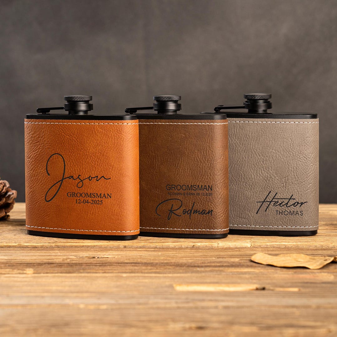 Personalized Leather Flask for Men, Groomsmen Gifts, Best Man Gifts ...