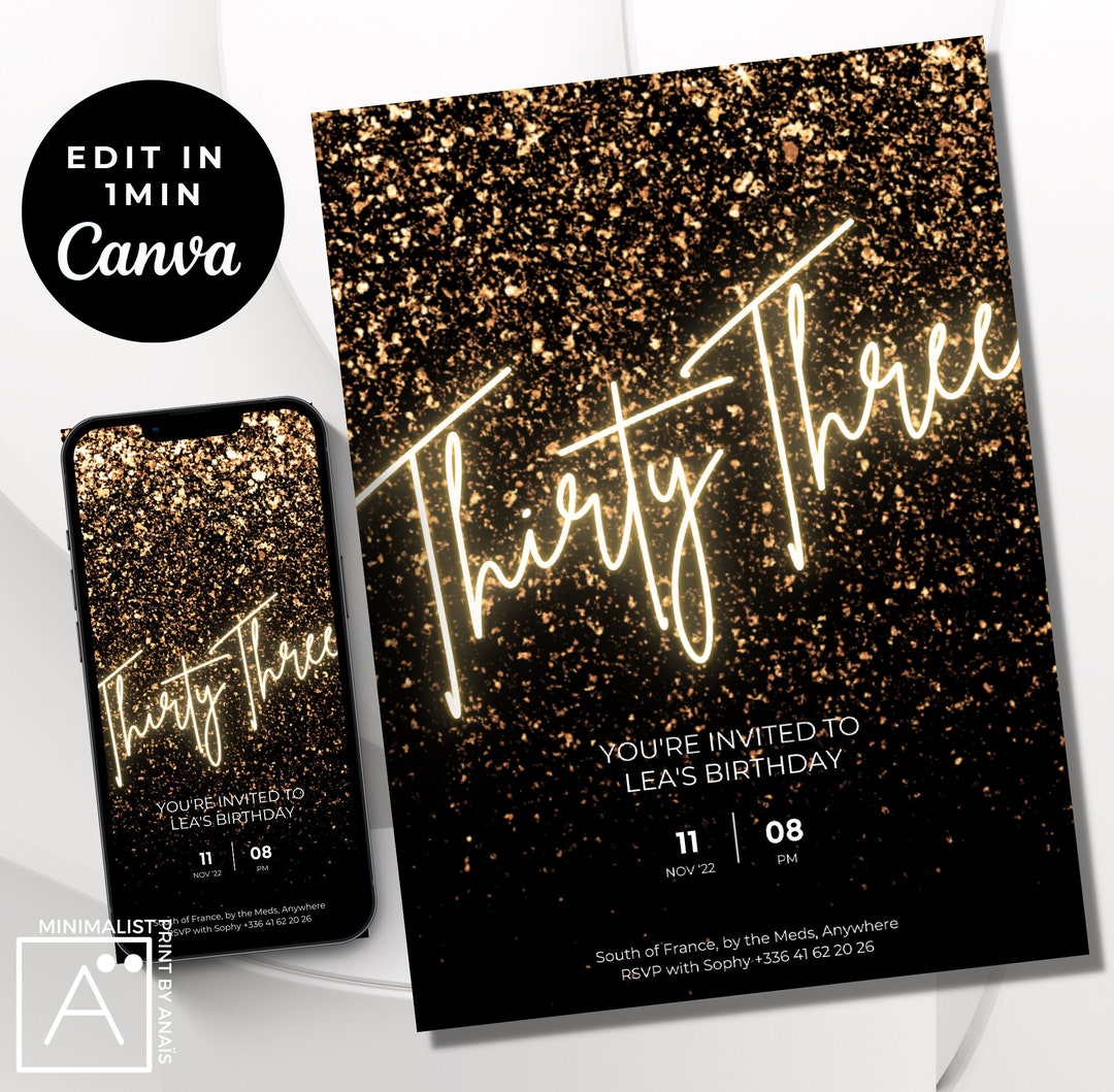 33rd Birthday, 33rd Birthday Cards, Happy 33rd Birthday, Editable ...