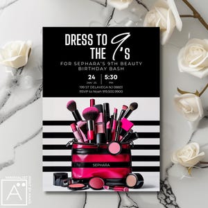 Glam up Makeup Sephora Kid Birthday Party Invitation, Template Editable ...